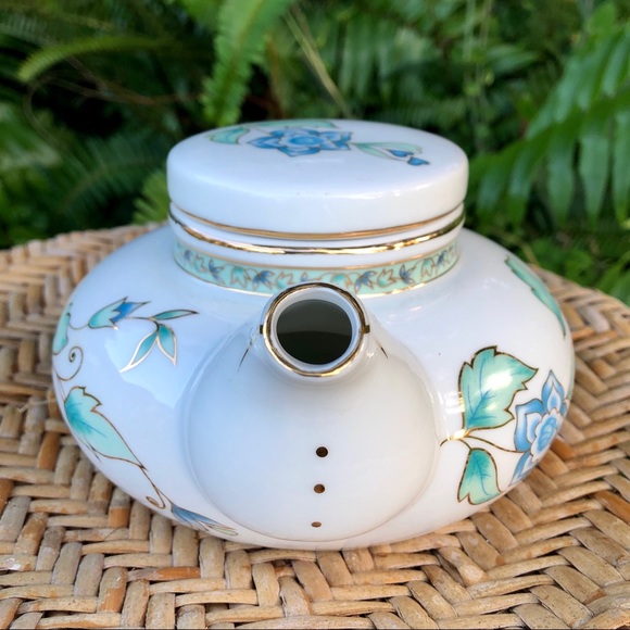 Nantucket | Kitchen | Nantucket Small Aqua I Blue I Gold Floral Teapot ...